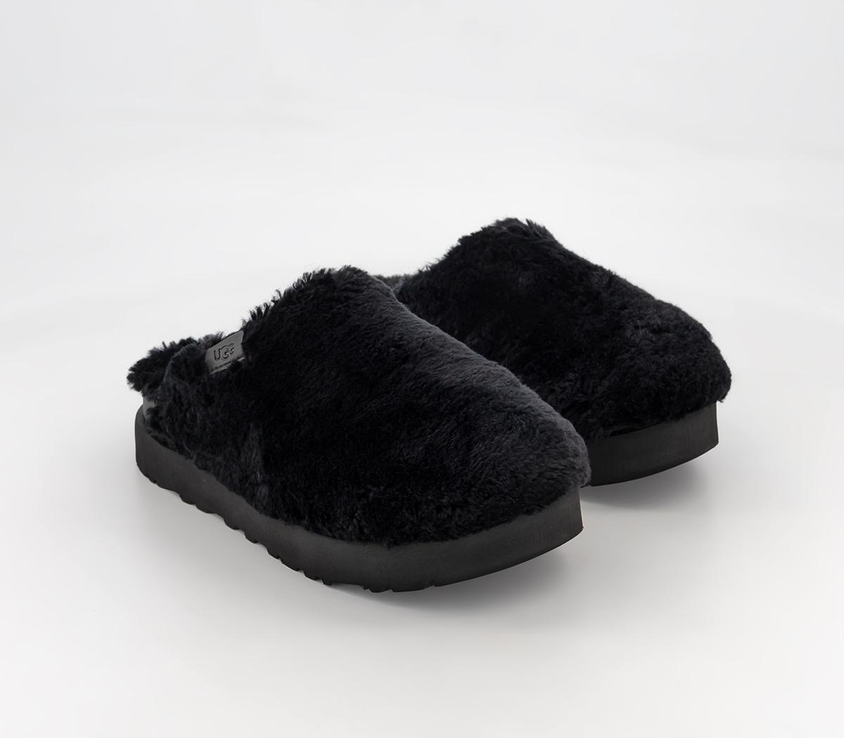 UGG Fuzz Sugar Slippers Black - Flat Shoes for Women