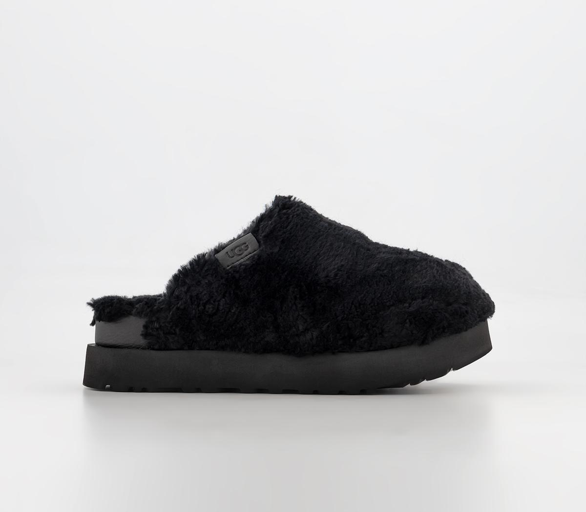 UGG Fuzz Sugar Slippers Black - Flat Shoes for Women