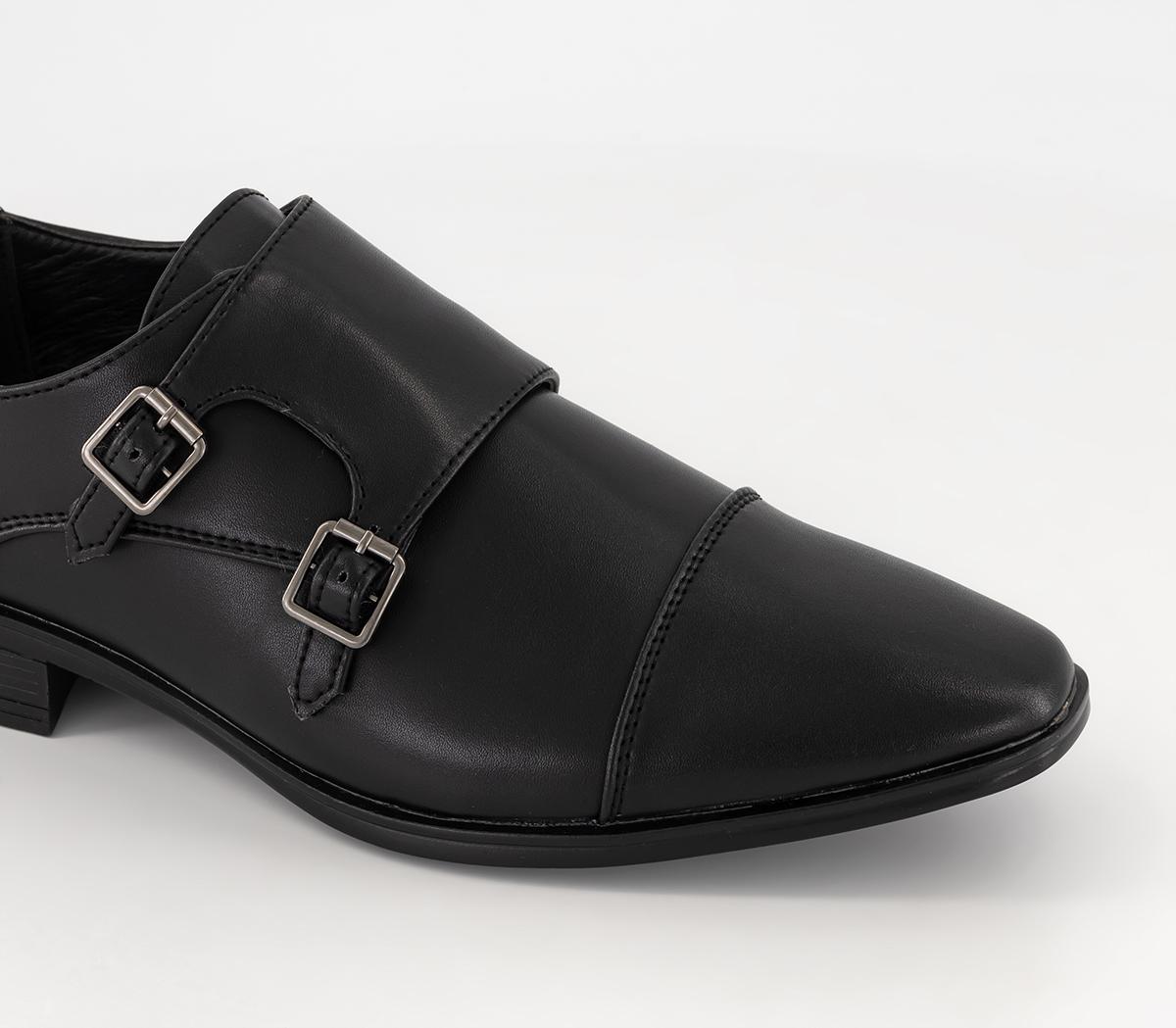OFFICE Wide Fit Melton Toecap Monk Shoes Black - Men’s Smart Shoes