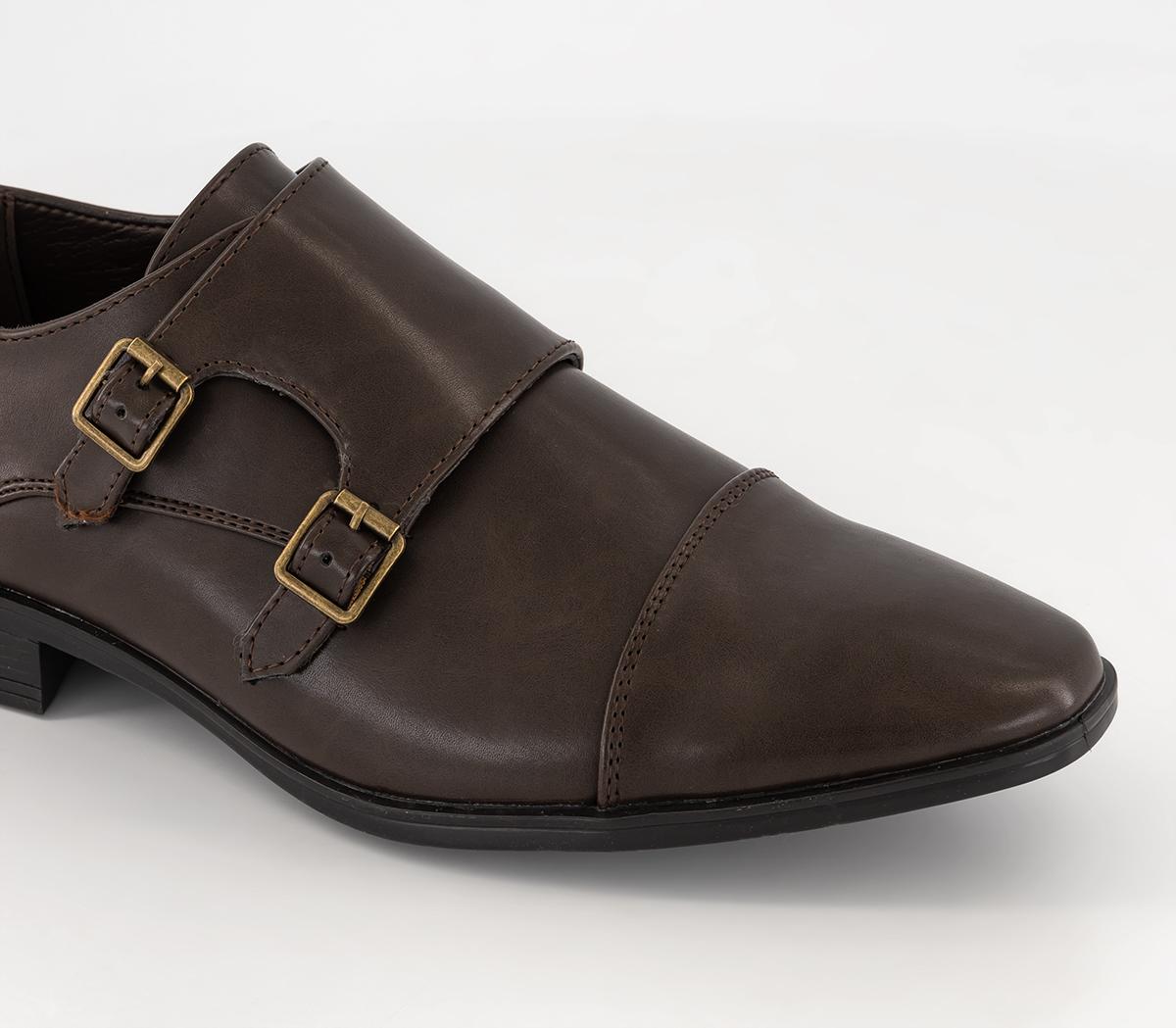 OFFICE Wide Fit Melton Toecap Monk Shoes Brown - Men’s Smart Shoes