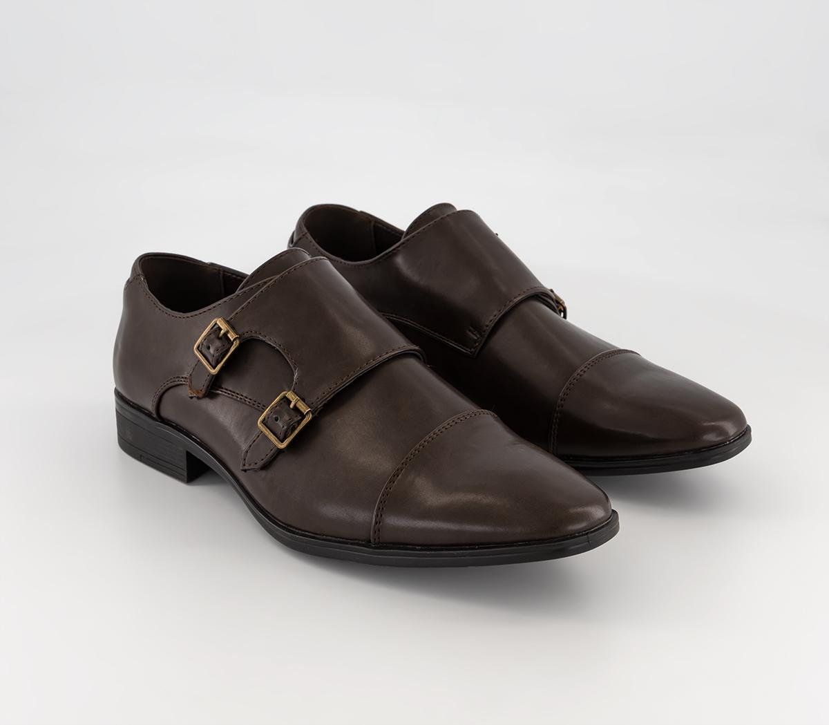 OFFICE Wide Fit Melton Toecap Monk Shoes Brown - Men’s Smart Shoes
