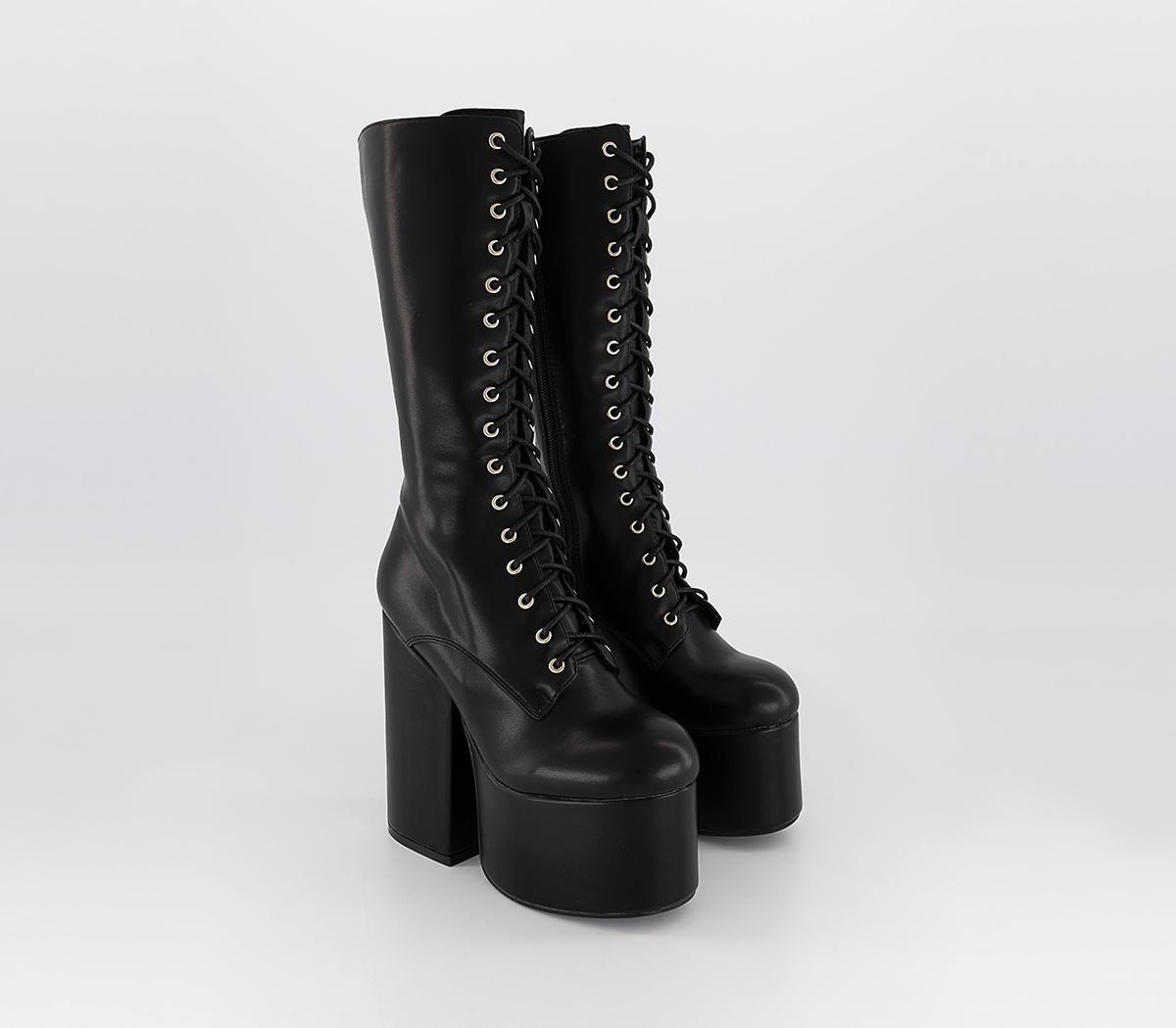 Lamoda Platform Lace Up Boots Black - Women's Ankle Boots