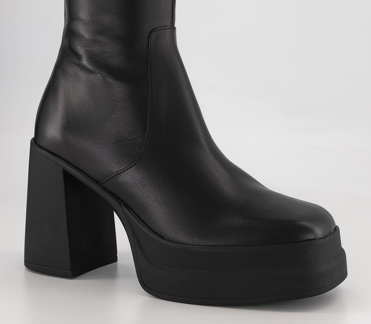 OFFICE Krane Platform Skin Boots Black Leather - Women's Knee High Boots