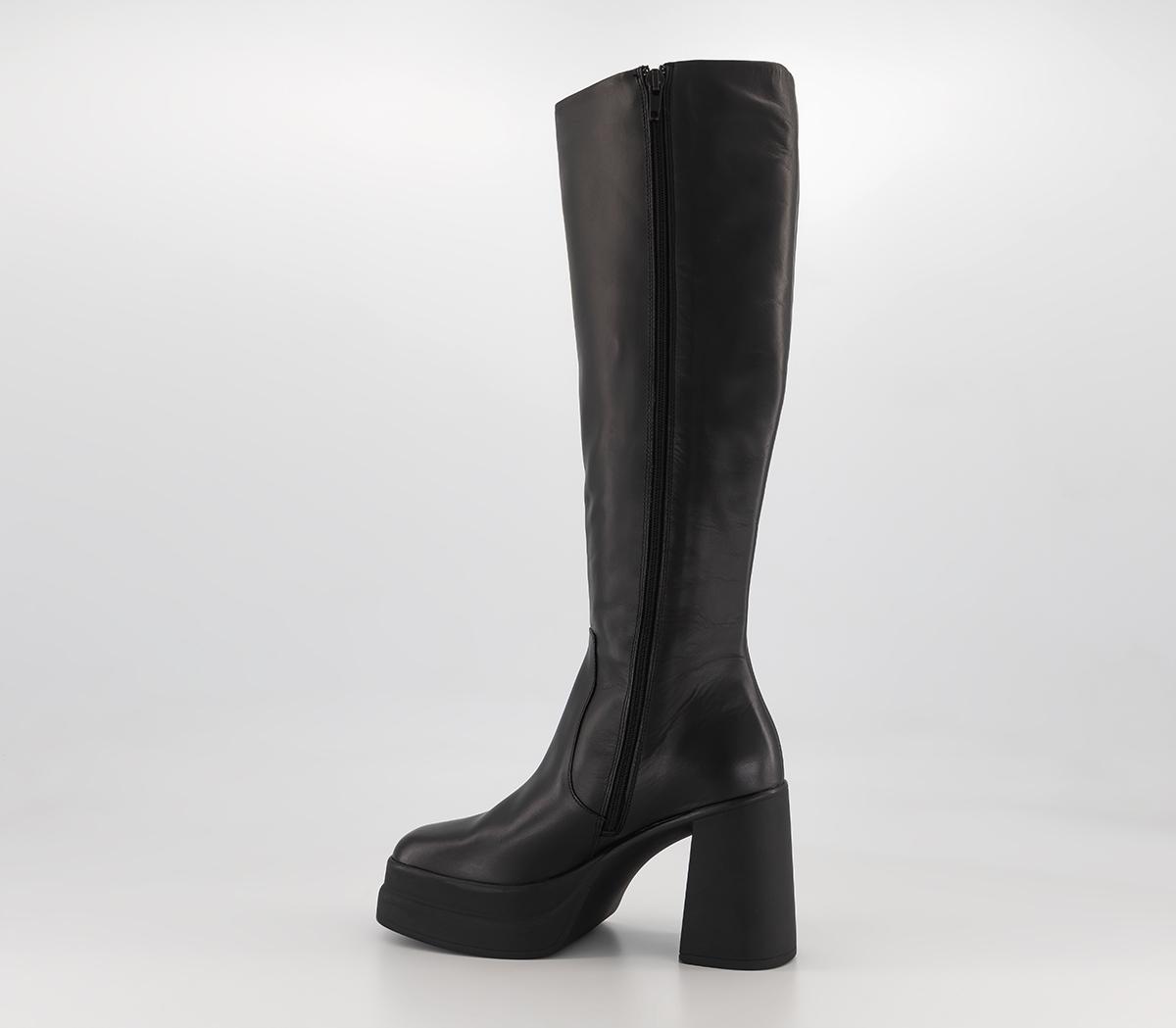OFFICE Krane Platform Skin Boots Black Leather - Women's Knee High Boots