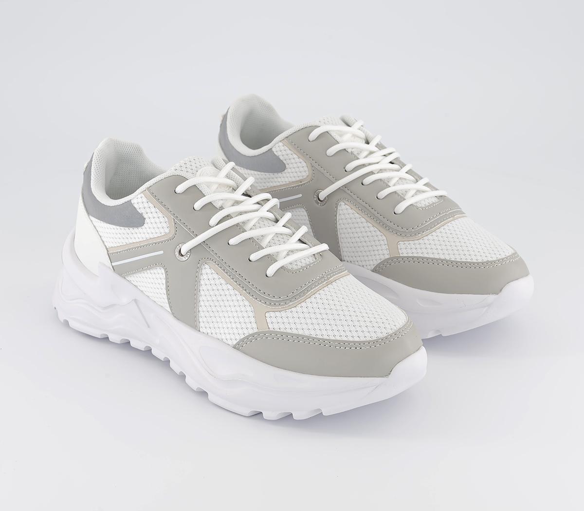OFFICE Futuristic Chunky Lace Up Trainers White Mix - Flat Shoes for Women