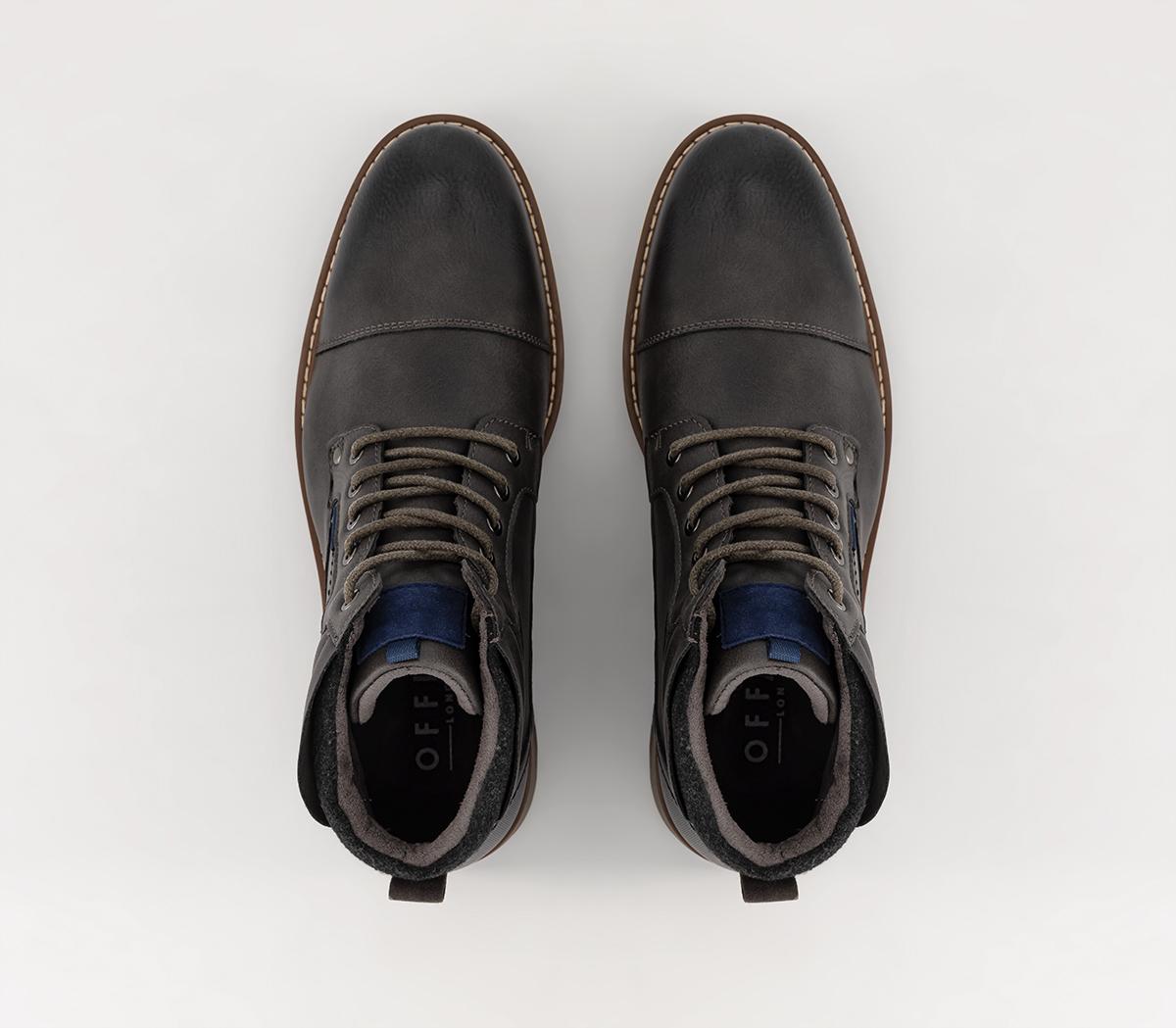 OFFICE Baxter Toe Cap Low Ankle Lace Up Boots Charcoal - Men’s Boots