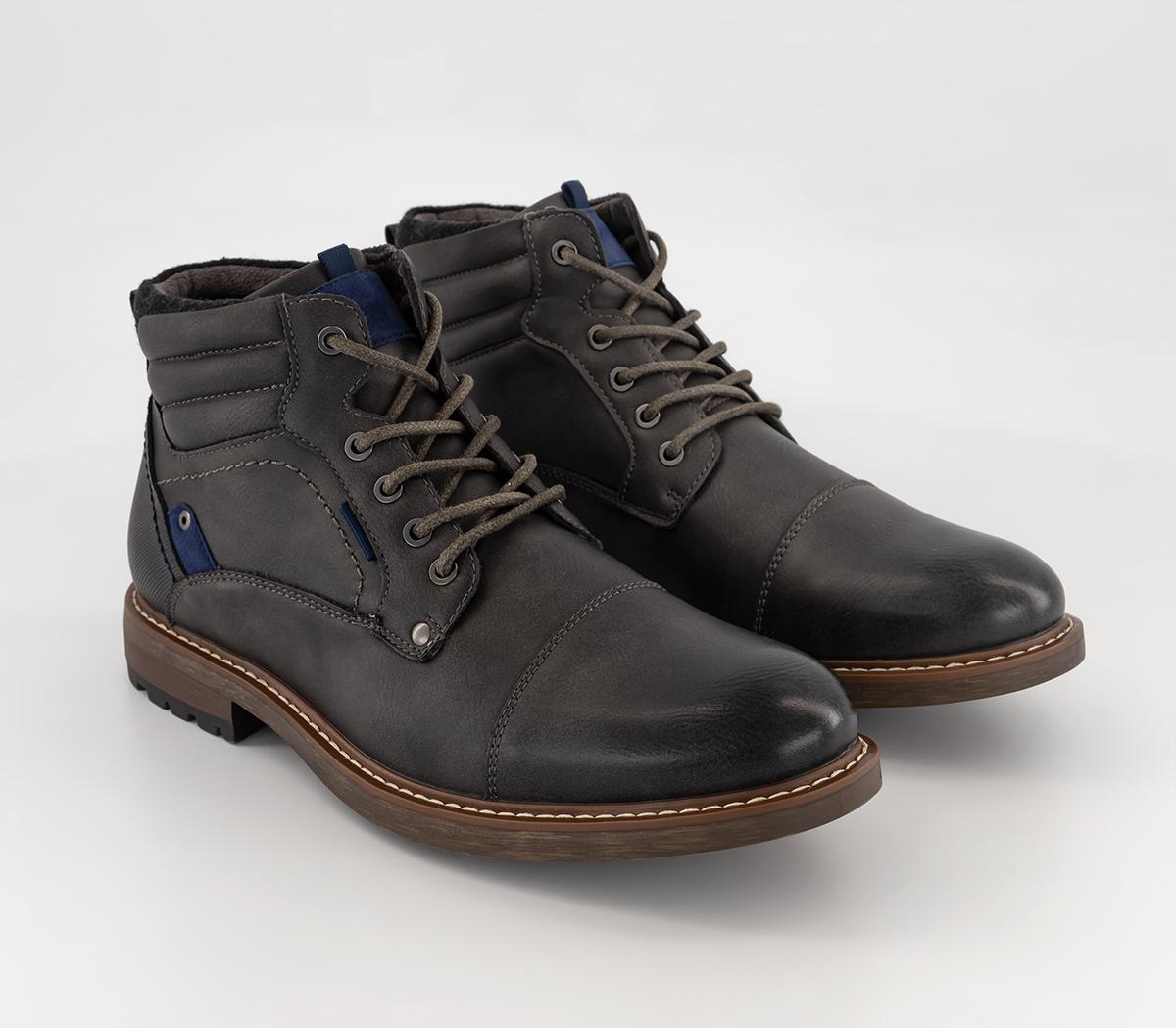 OFFICE Baxter Toe Cap Low Ankle Lace Up Boots Charcoal - Men’s Boots