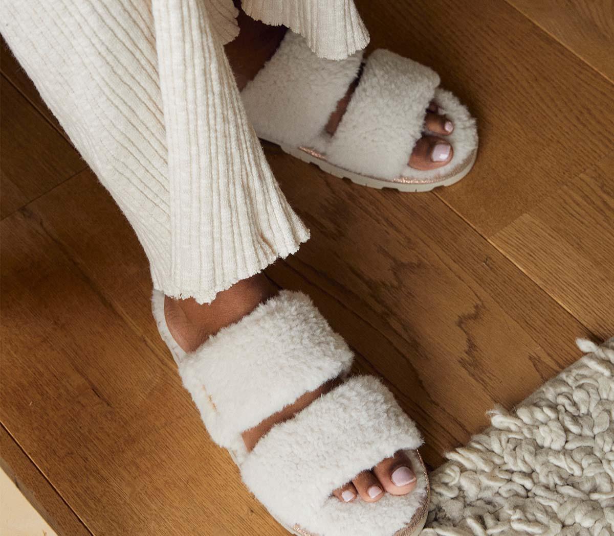 OFFICE Lounge Roxy Double Strap Slippers Cream - Flat Shoes for Women