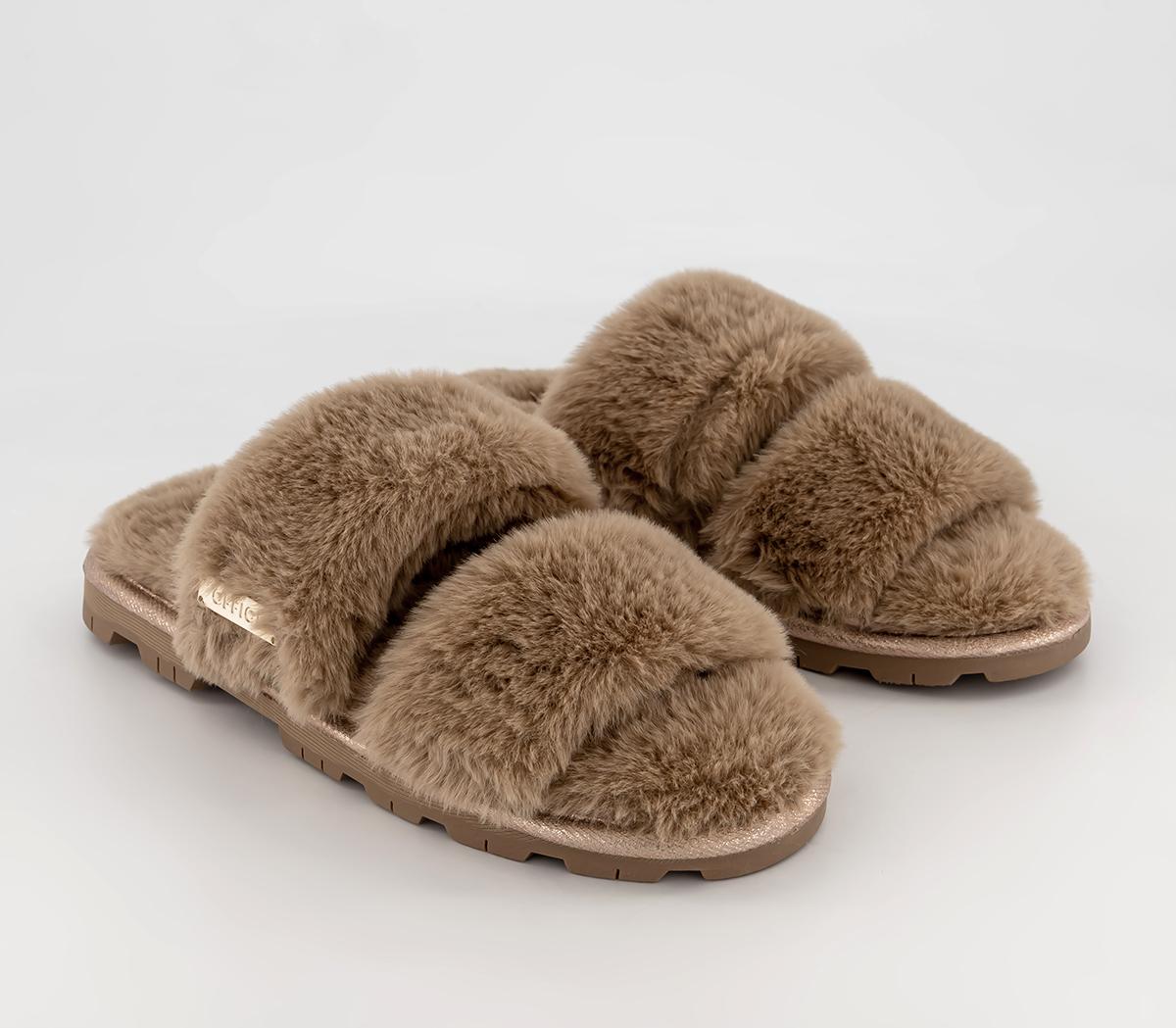 OFFICE Lounge Roxy Double Strap Slippers Taupe - Flat Shoes for Women