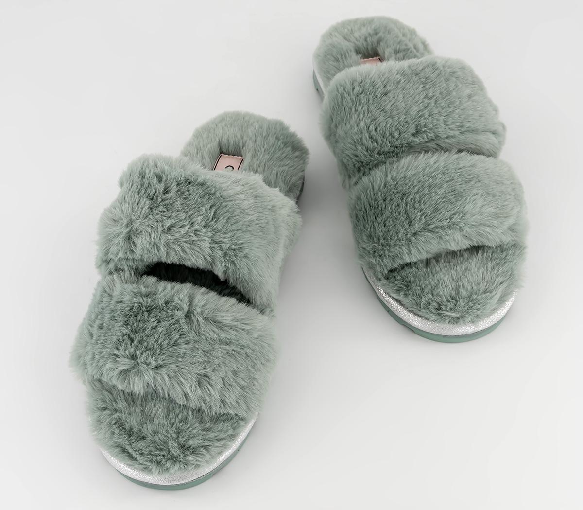 OFFICE Lounge Roxy Double Strap Slippers Green - Flat Shoes for Women