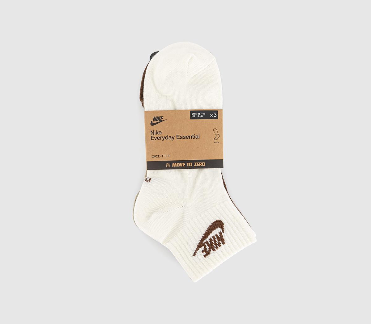 Nike Nike Sportswear Everyday Essential Ankle Socks 3 Pack Brown ...