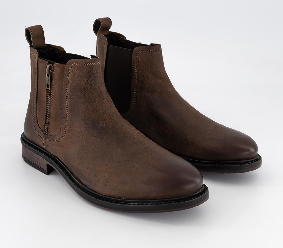 OFFICE Barrington Zip Chelsea Boots Brown Leather - Men’s Boots