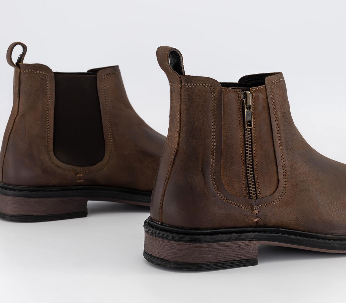 OFFICE Barrington Zip Chelsea Boots Brown Leather - Men’s Boots