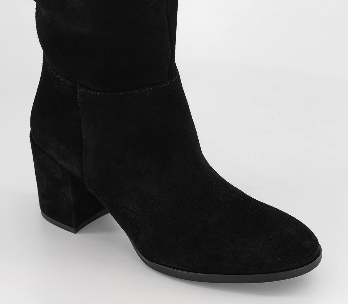 OFFICE Kaley Round Toe Block Heel Boots Black Suede - Women's Boots