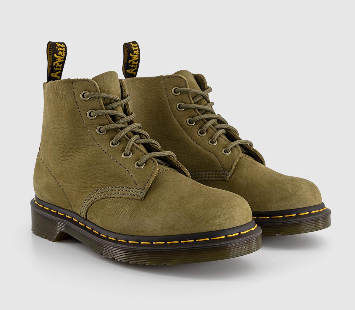 Dr. Martens 101 6 Eye Boots Muted Olive - Women's Ankle Boots