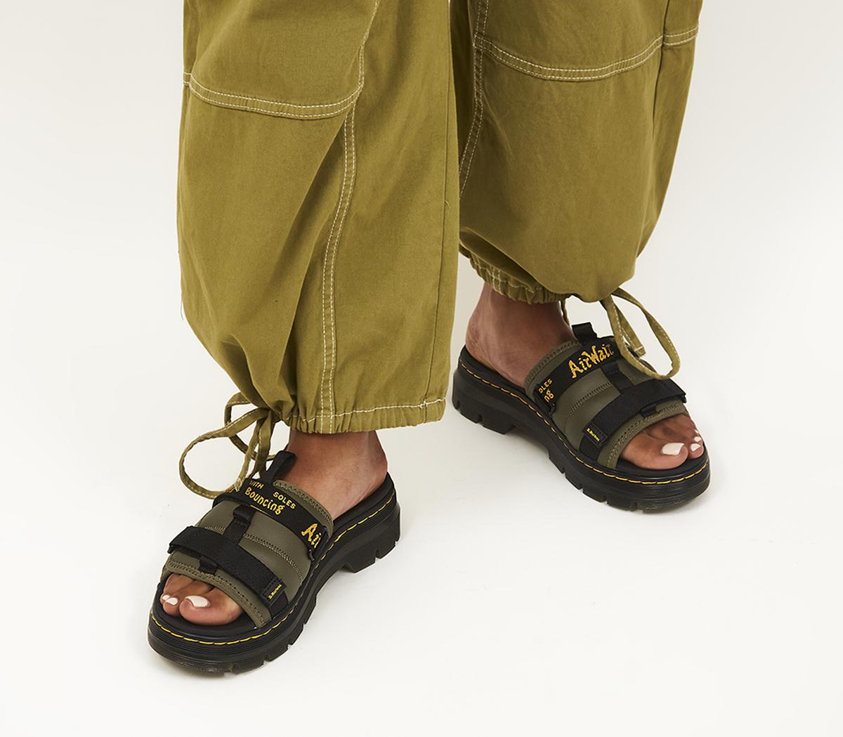 Dr. Martens Ayce Slide Sandals Dms Olive Milled Coated Leather - Women ...