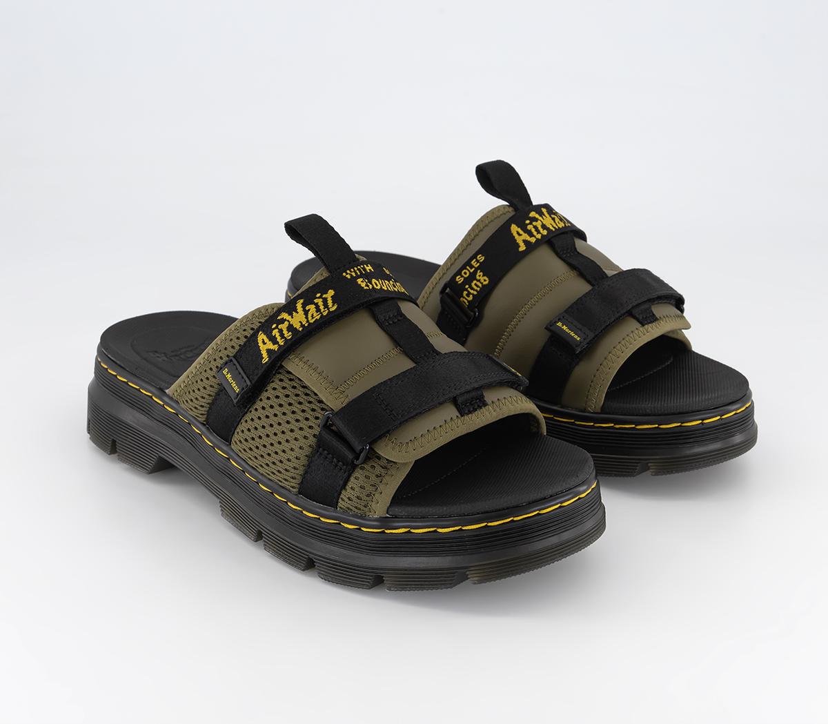 Dr. Martens Ayce Slide Sandals Dms Olive Milled Coated Leather - Women ...