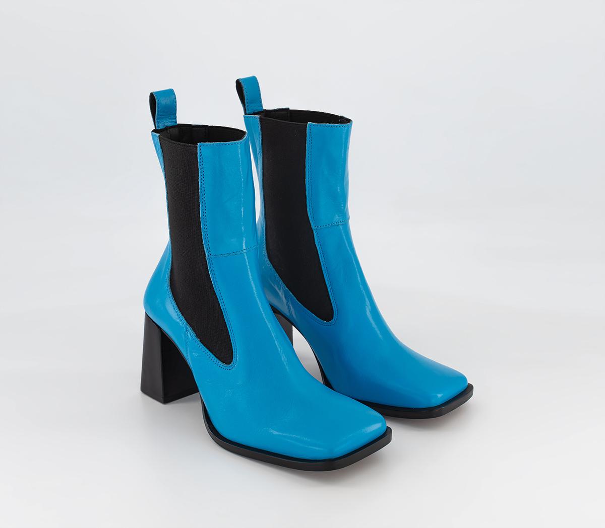 OFFICE All Good Square Toe Chelsea Boots Blue Leather - Women's Ankle Boots