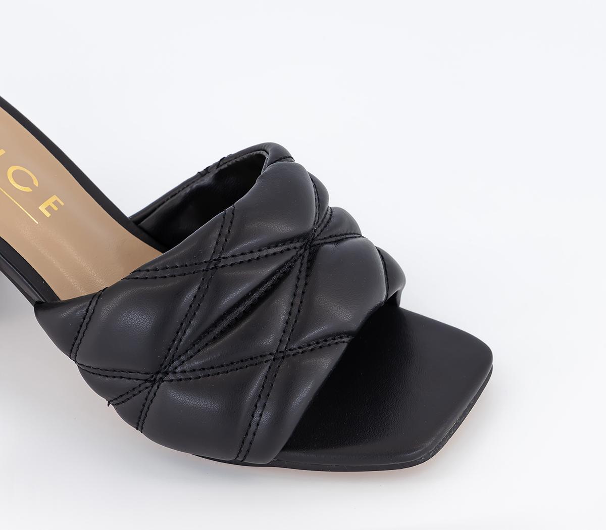 OFFICE Magnum Quilted Mules Black - Mid Heels