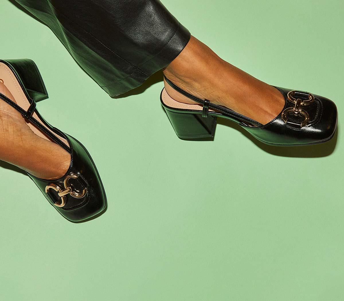 OFFICE Meredith Snaffle Trim Sling Courts Black - Mid Heels