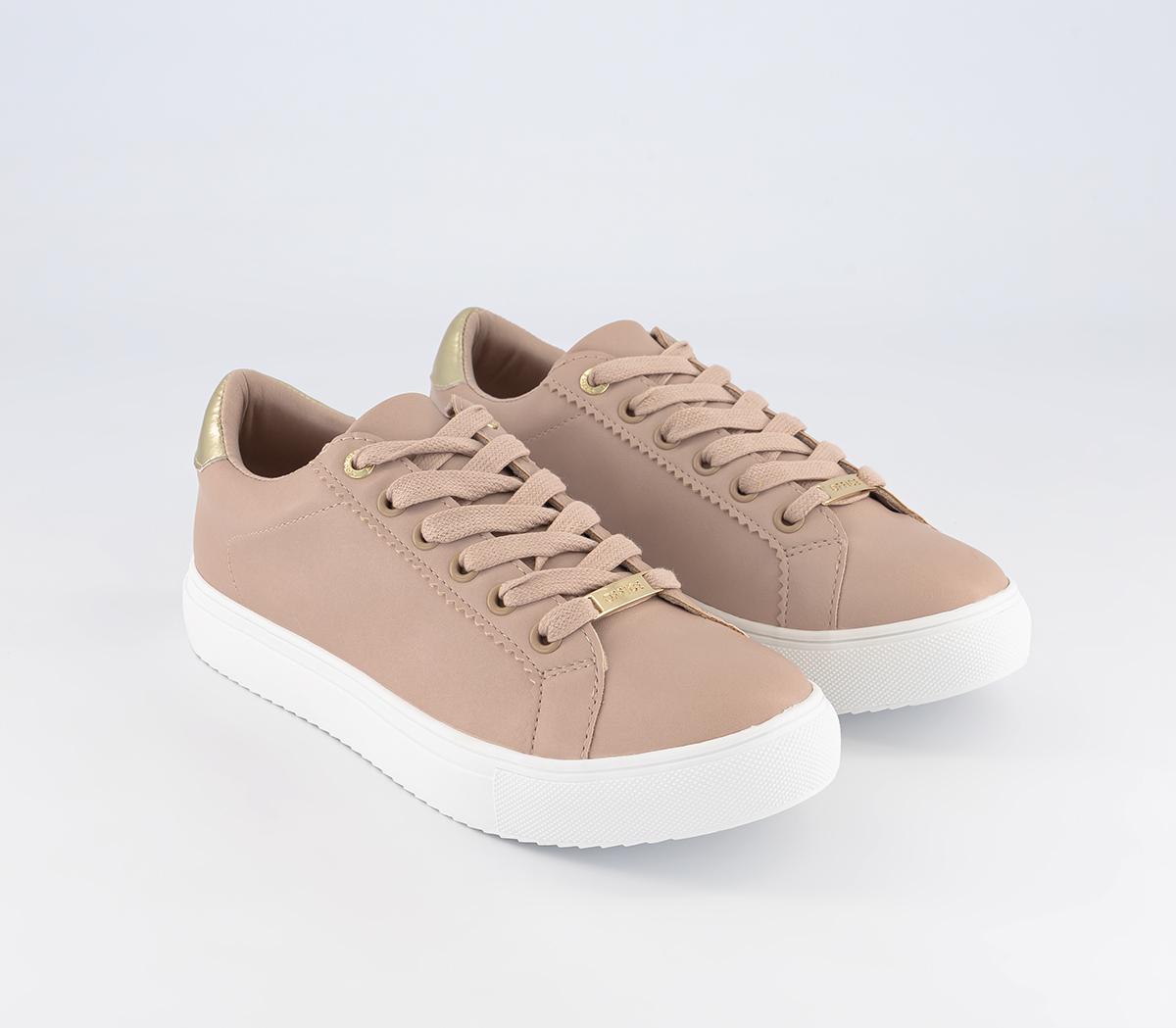 OFFICE Force Lace Up Cup Sole Trainers Beige - Flat Shoes for Women