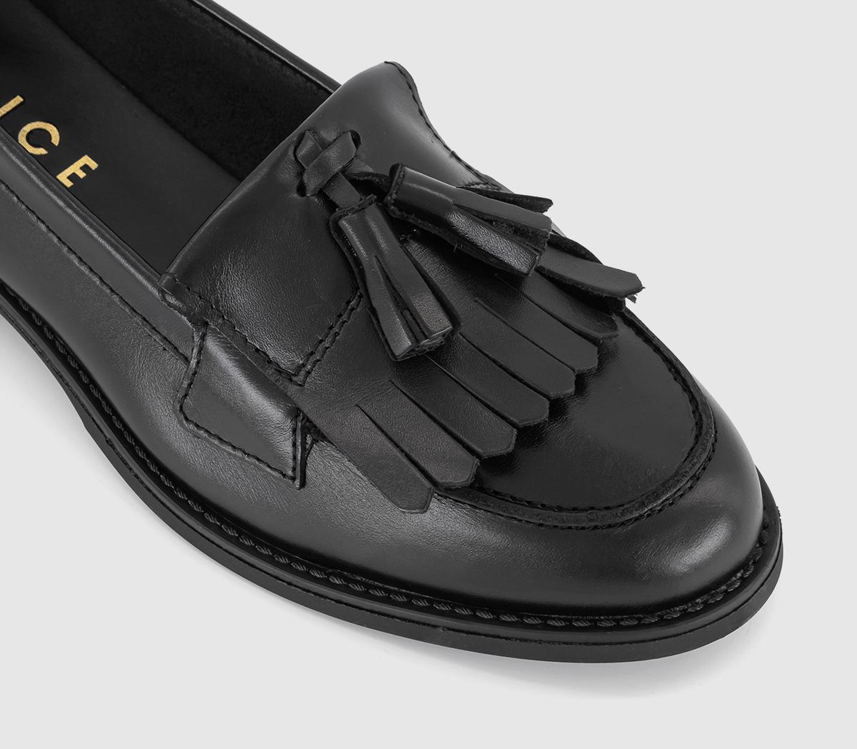 OFFICE Fitz Tassle Fringe Loafers Black Leather - Flat Shoes for Women