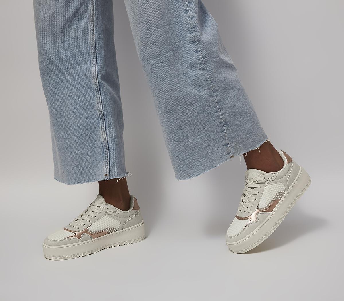 OFFICE Frequency Panel Mix Trainers White Metallic Mix - Flat Shoes for ...