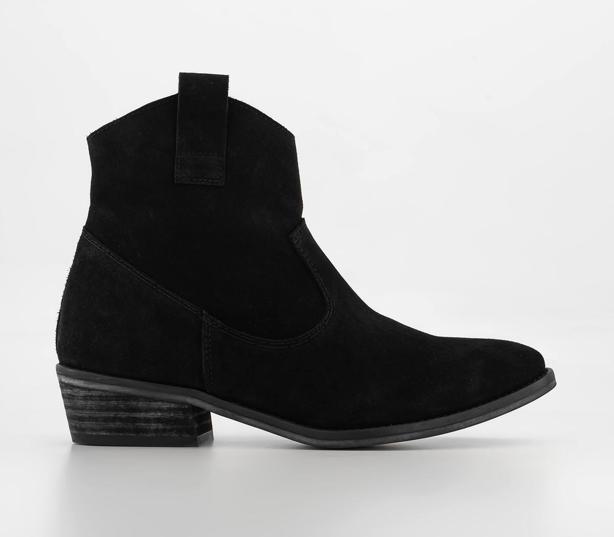 OFFICE Arizona Mini Ankle Western Boots Black Suede - Women's Ankle Boots