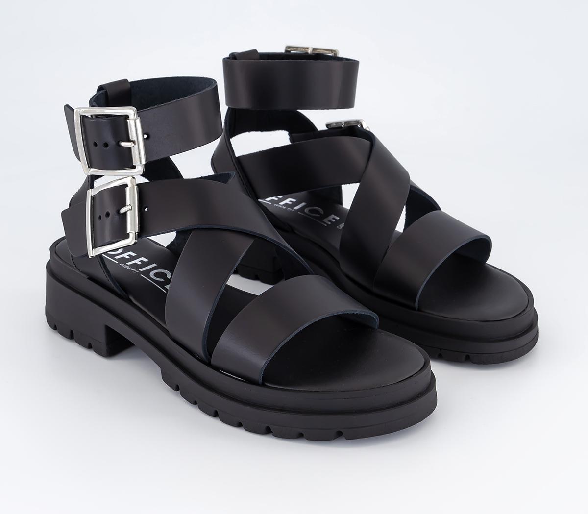 OFFICE Wide Fit Stash Buckle Cleat Sandals Black Leather - Women’s Sandals