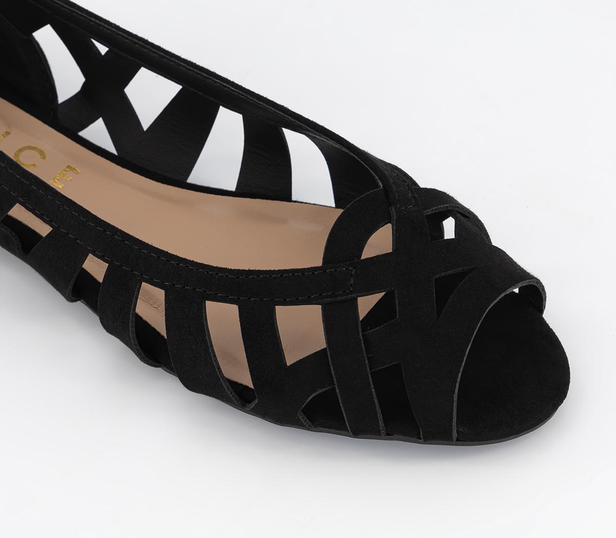 OFFICE Fantasy Peep Toe Woven Ballet Pumps Black - Flat Shoes for Women