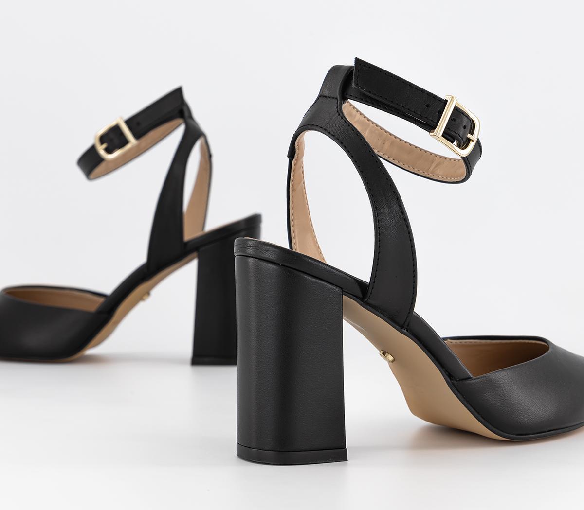 OFFICE Matilda Ankle Strap Court Heels Black Leather - Mid Heels