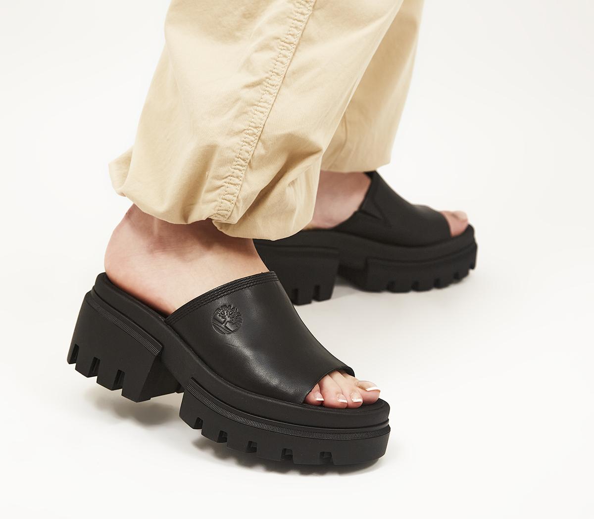 Timberland Everleigh Slide Mules Black Full Grain - Women’s Sandals