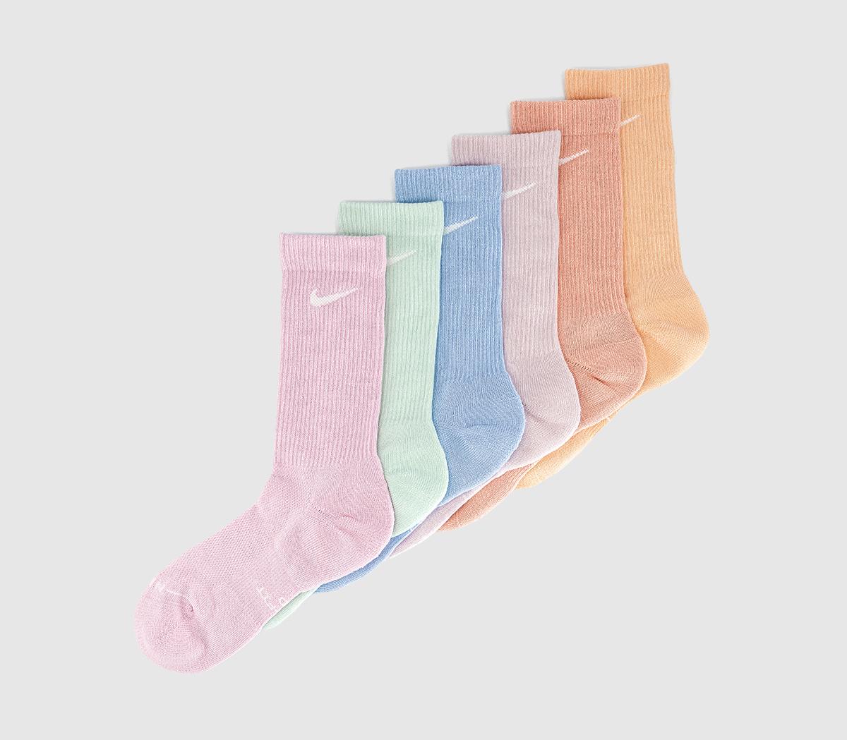 Click here for Nike Crew Socks 6 Pairs Multi Pastel Pink Blue Gre... prices