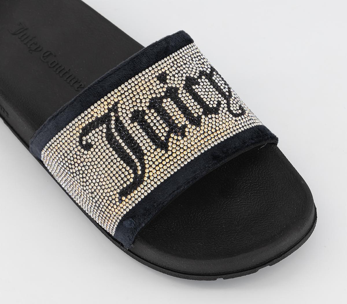 Juicy Couture Donna Diamante Low Stack Sliders Black - Women’s Sandals
