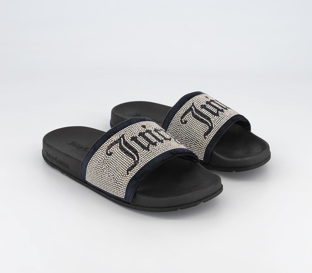 Juicy Couture Donna Diamante Low Stack Sliders Black - Women’s Sandals