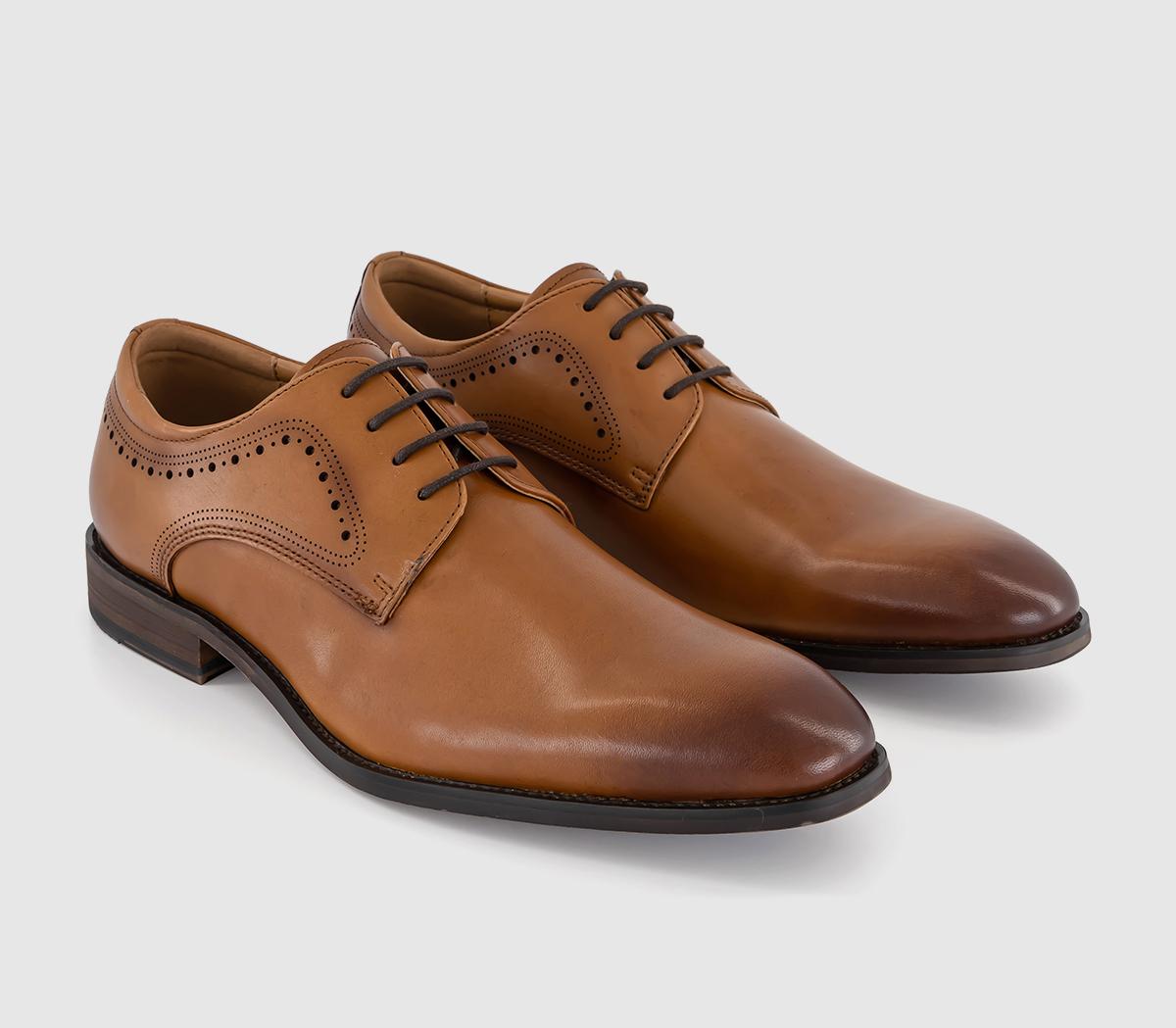 OFFICE Milo Brogue Panel Leather Derby Shoes Tan Leather - Derby Shoes