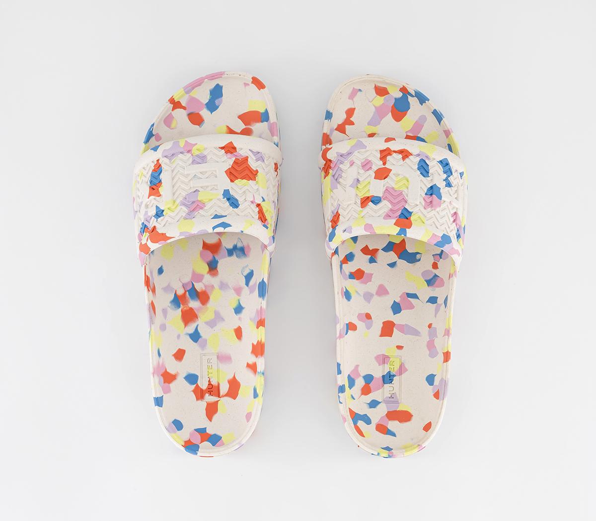 Hunter W Org Marble Lightweight Slides Shaded White - Women’s Sandals