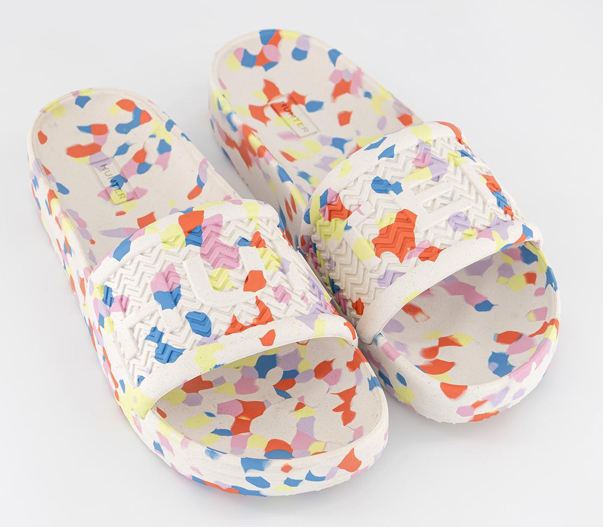 Hunter W Org Marble Lightweight Slides Shaded White - Women’s Sandals