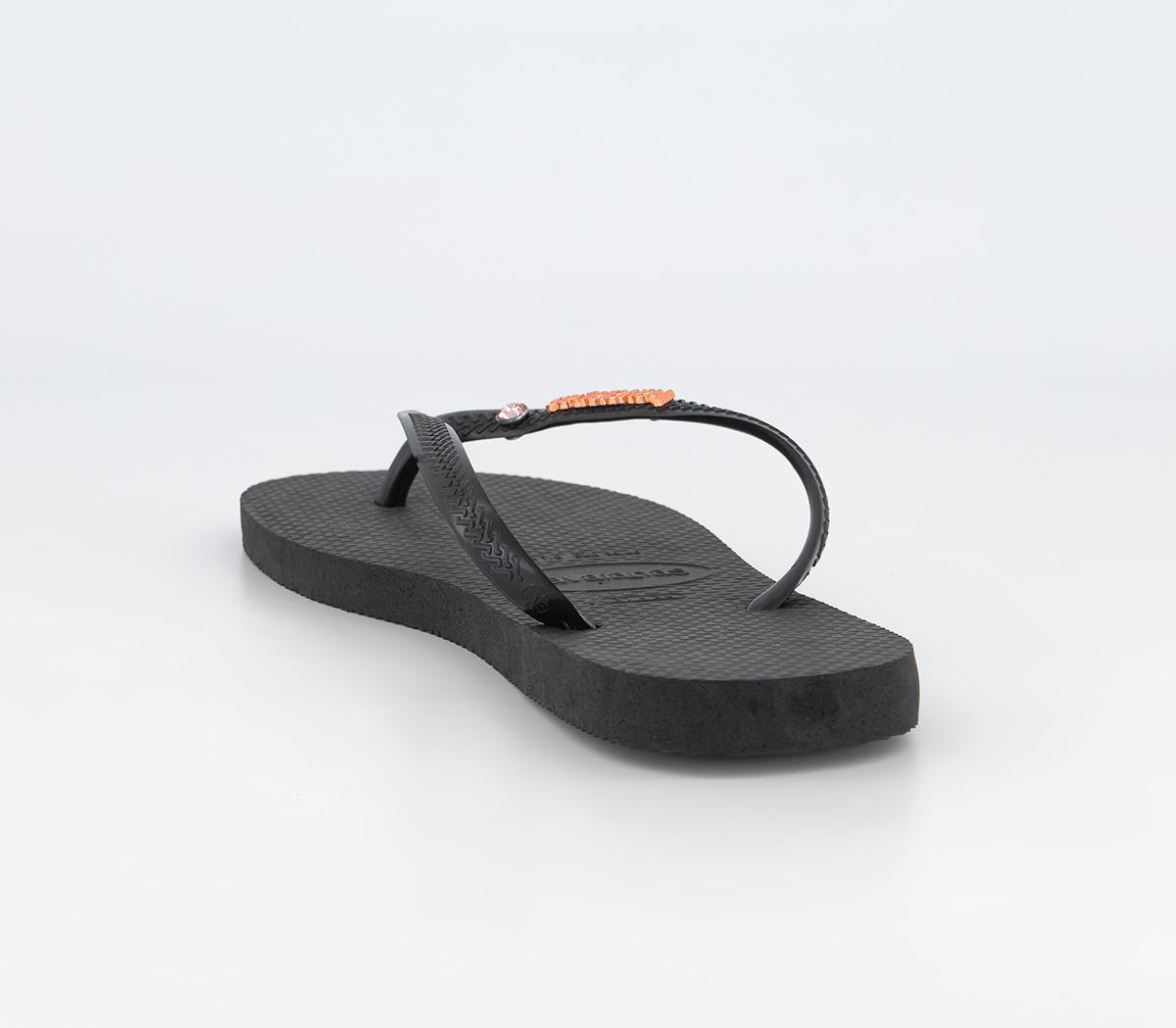 Havaianas Slim Logo Metal Crystal Sw Flip Flops Black Pink - Holiday Shop