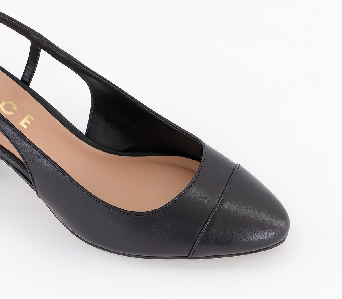 OFFICE Mirage Slingback Block Courts Black Leather - Mid Heels