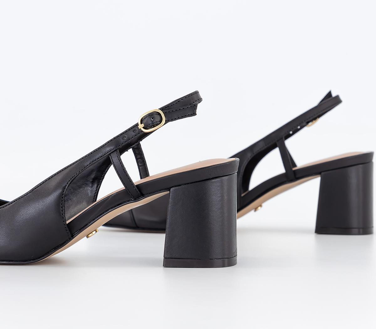 OFFICE Mirage Slingback Block Courts Black Leather - Mid Heels