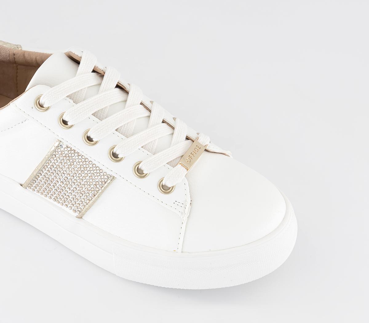 OFFICE Frantic Embellished Lace Up Trainers White - Flat Shoes for Women