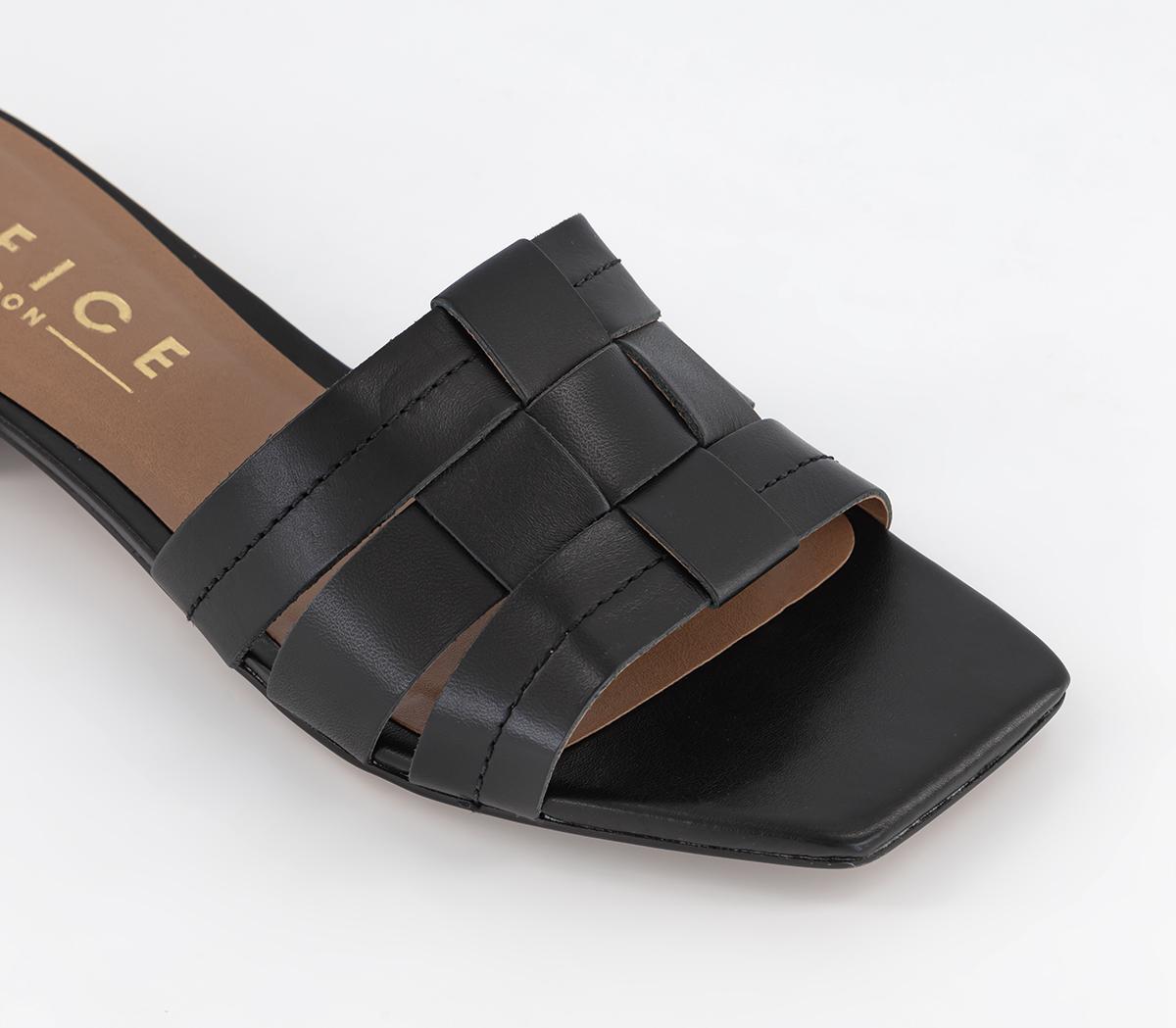 OFFICE Santorini Low Block Mules Black Leather - Flat Shoes for Women