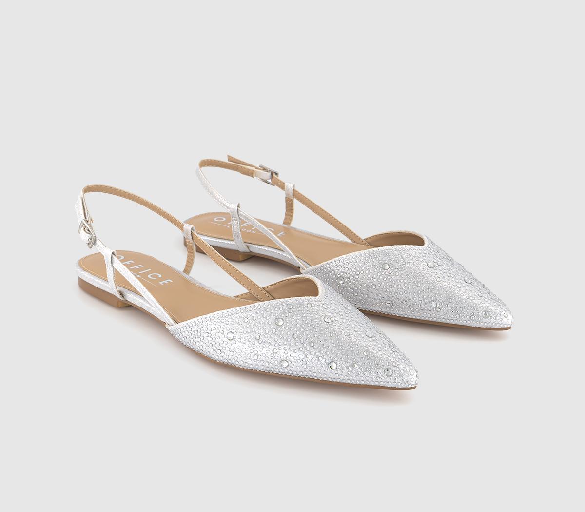 OFFICE Fluttering Occasion Sling Backs Silver Embellished - Flat Shoes ...