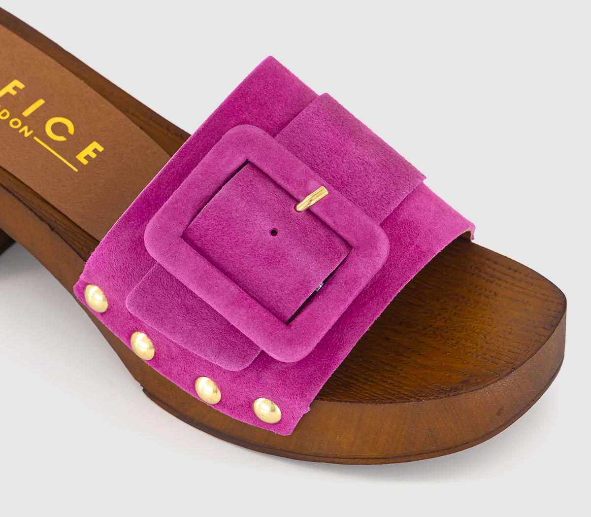 OFFICE Max Buckle Clogs Pink Suede - Mid Heels