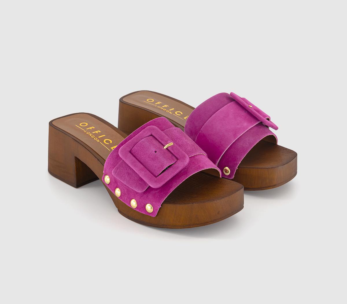 OFFICE Max Buckle Clogs Pink Suede - Mid Heels
