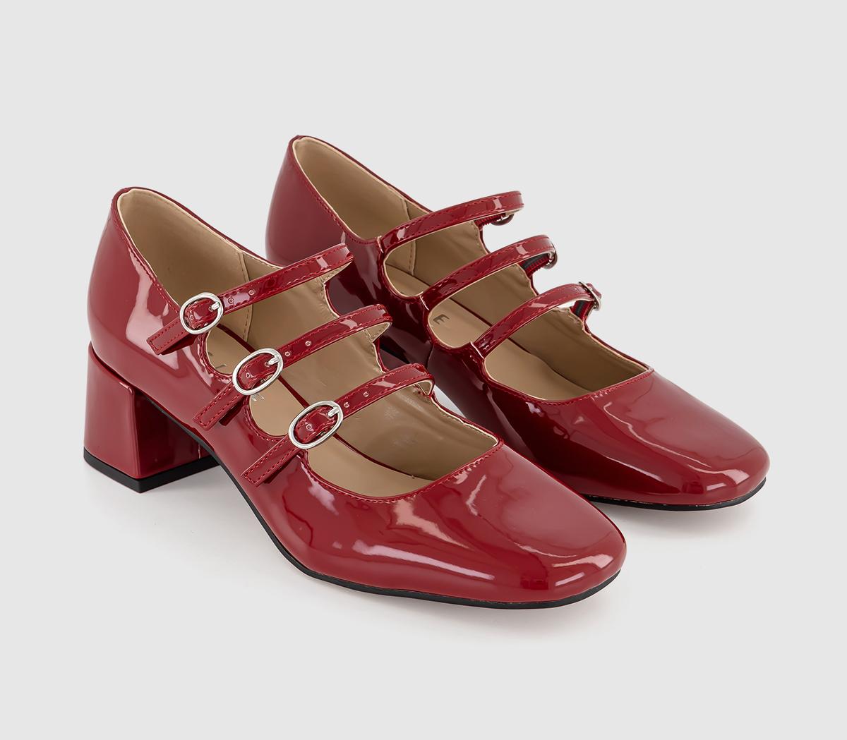 OFFICE Marvel Triple Strap Mary Jane Block Heels Red Patent - Mid Heels