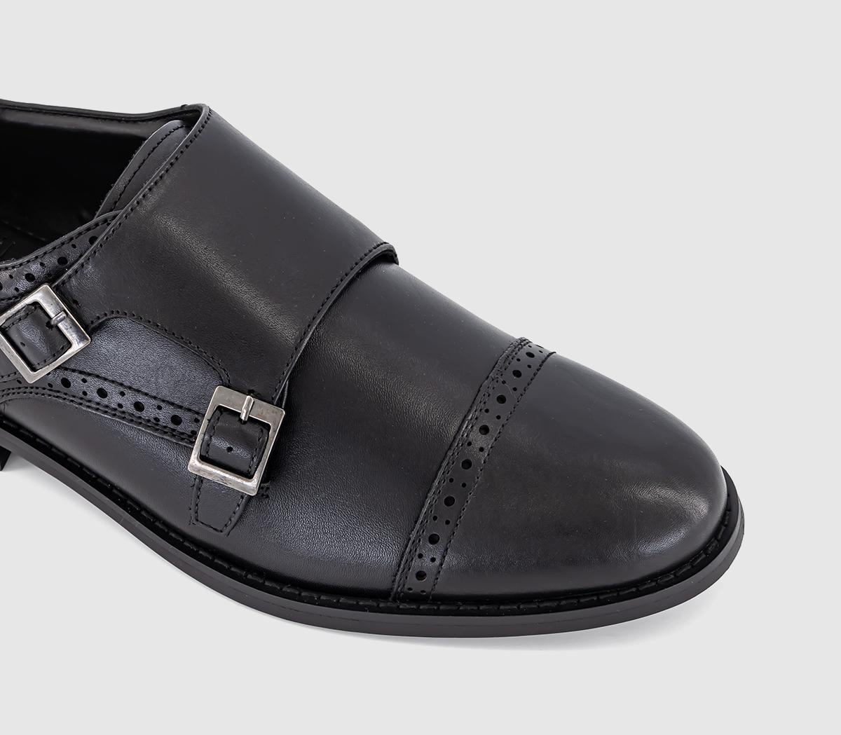 OFFICE Myles Double Strap Monk Shoes Black Leather - Men’s Smart Shoes