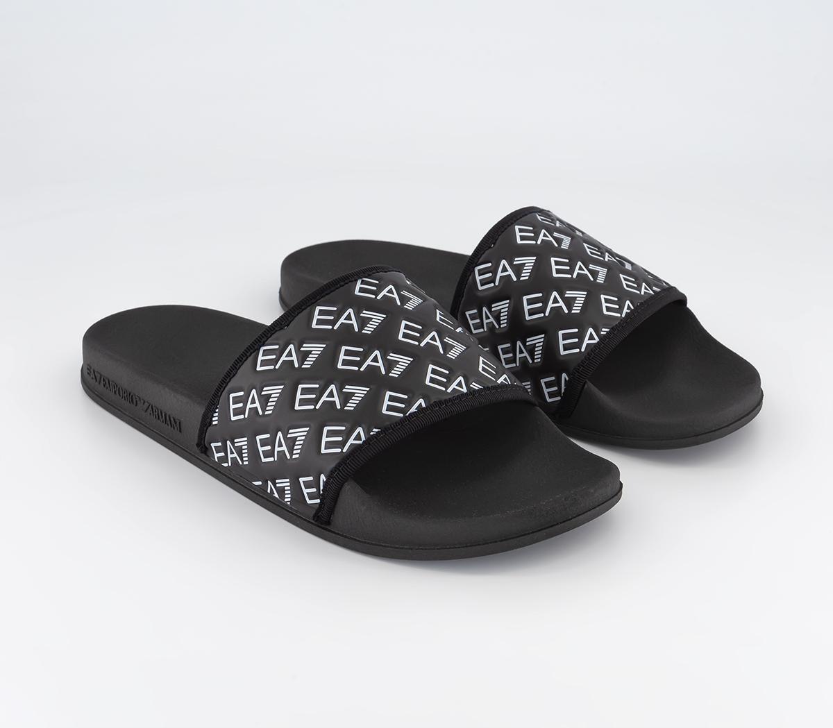 EA7 Emporio Armani EA7 All Over Slides Full Black White - Men’s Sliders