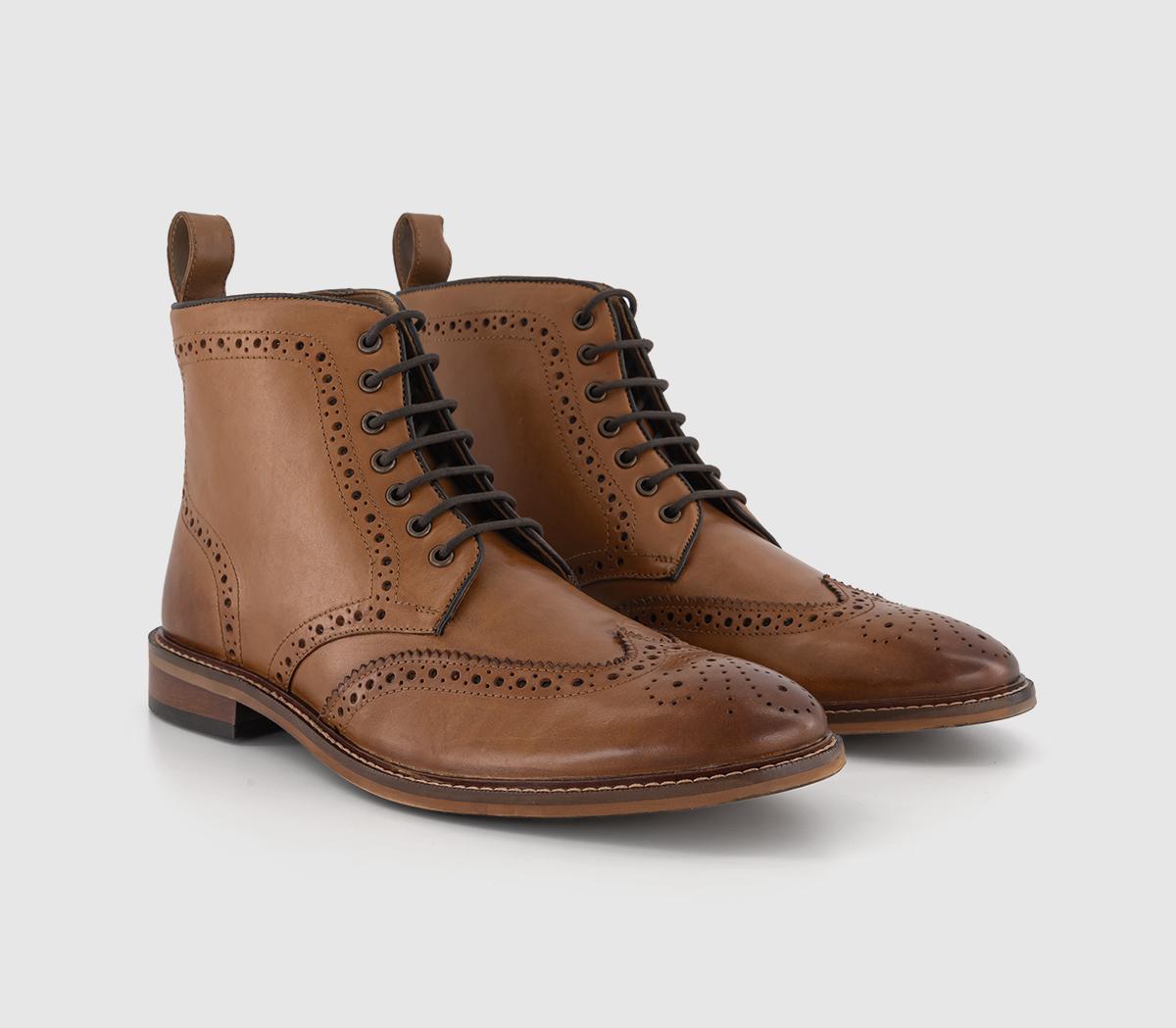 OFFICE Bladon Brogue Lace Up Boots Tan Leather - Men’s Boots